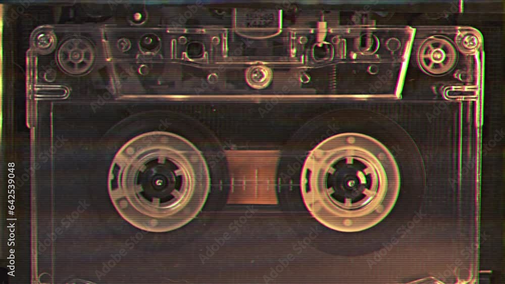 Vintage audio cassette tape recorder playing. Old school magnetic ...
