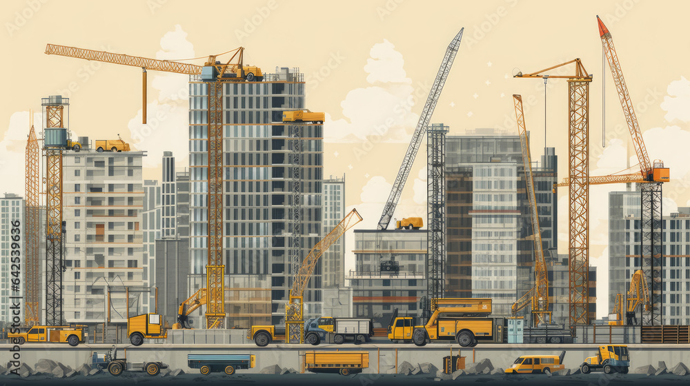 Urban building construction. Stages of big construction skyscraper in ...