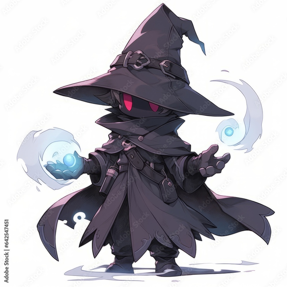 young chibi black mage in anime style casting spells, Generative AI ...