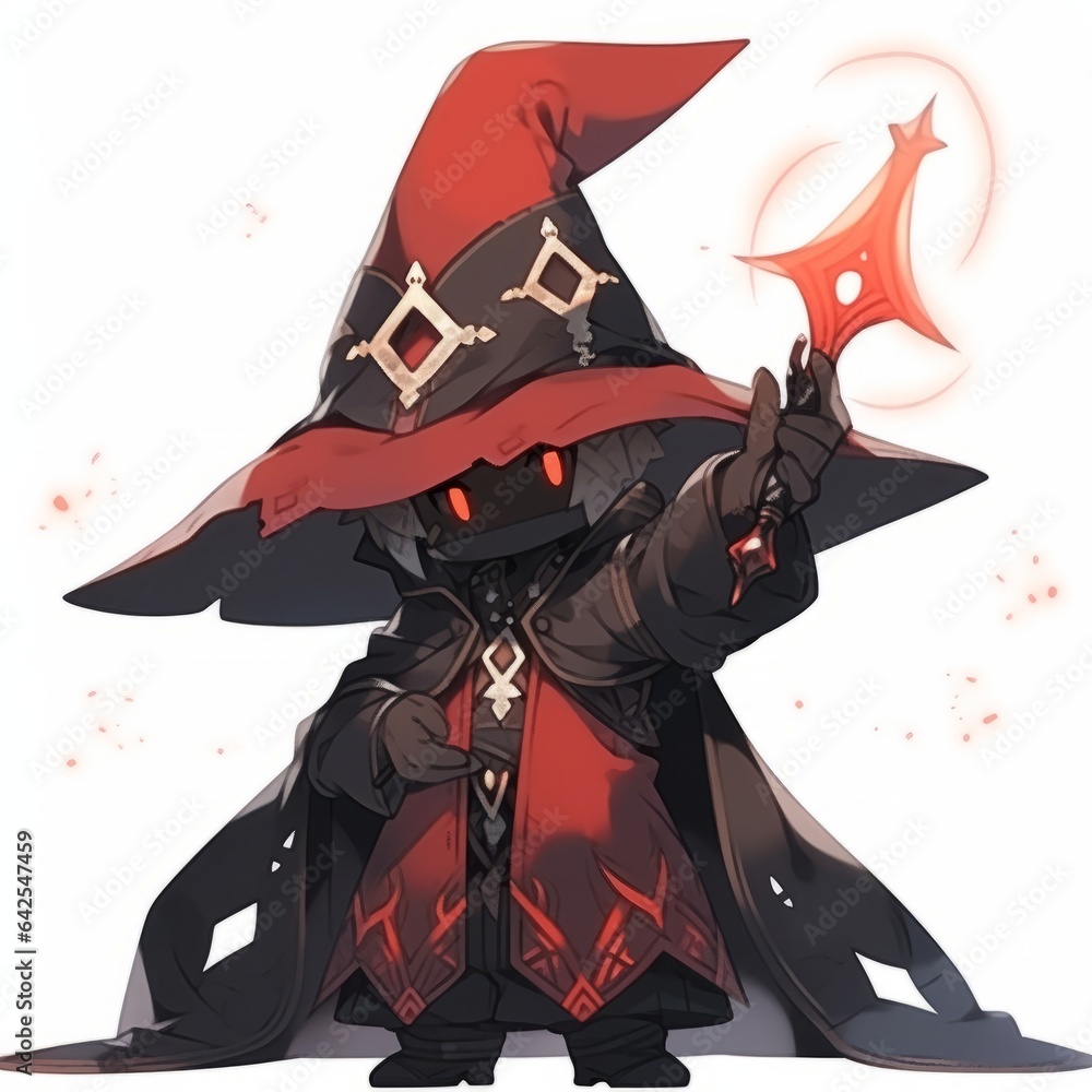 young chibi black mage in anime style casting spells, Generative AI ...