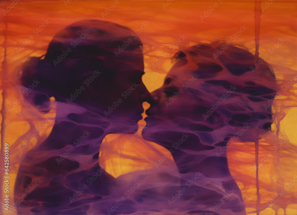 AI-generated photo of a couple of genderless digital avatars sharing ...