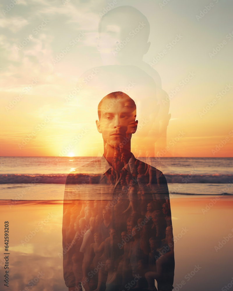 Generative AI photo of a man contemplating the sunset. Creative use of ...