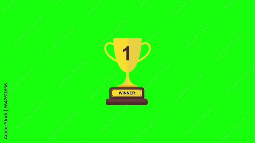 Gold trophy Winner Pop up Animation with shining stars - Win Gold Cup ...