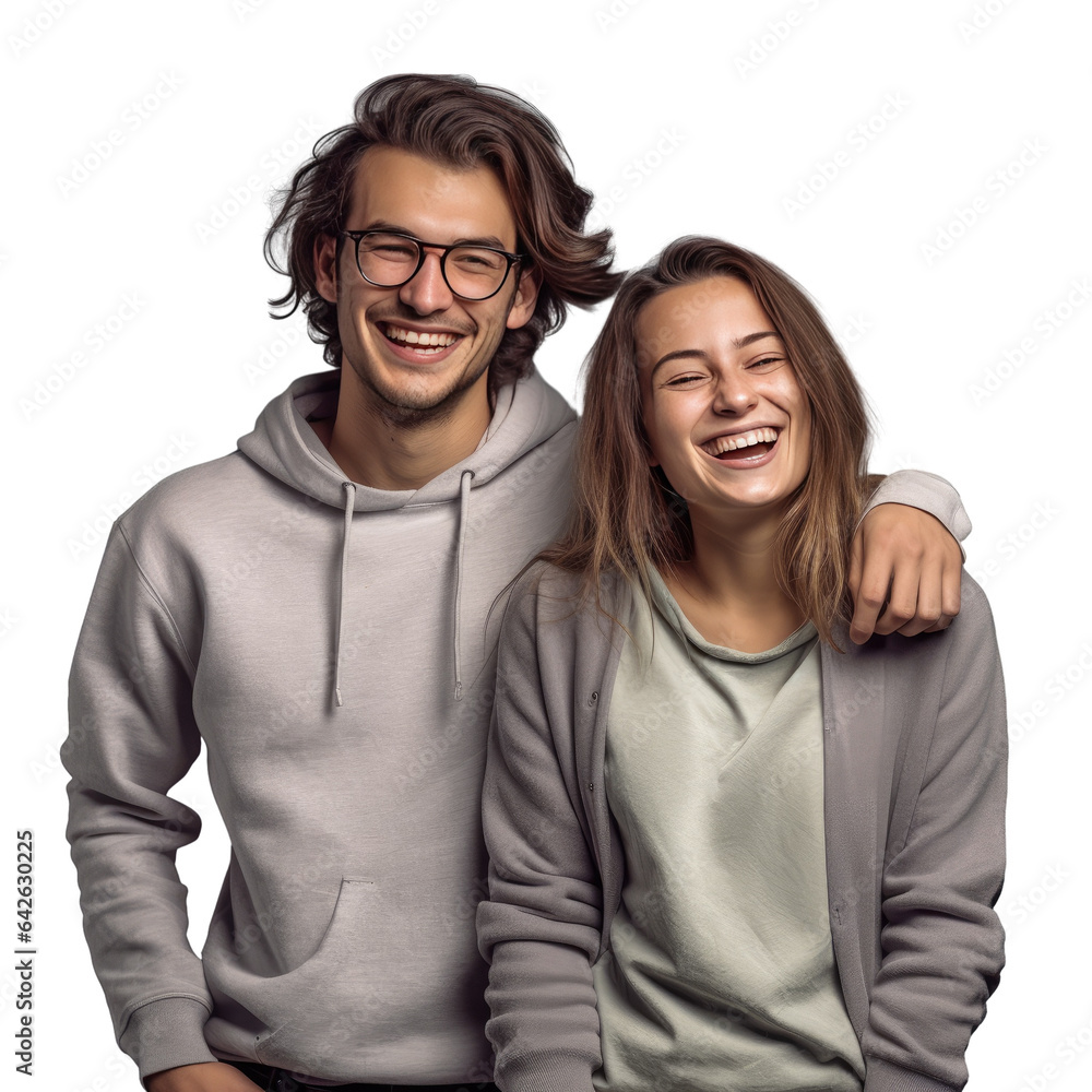 Smiling couple leaning on each other transparent background full body ...