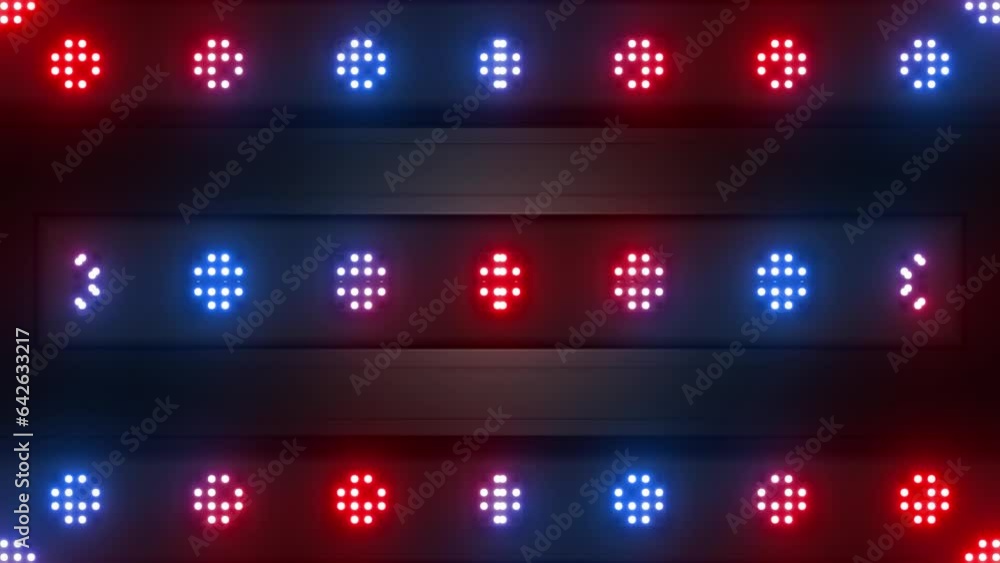 This stock motion graphic video of 4K red and blue LED light walls with gentle overlapping ...