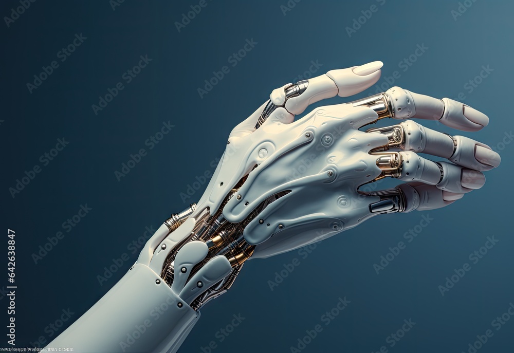 a robot's hand reaching out to another robotic that is holding the ...