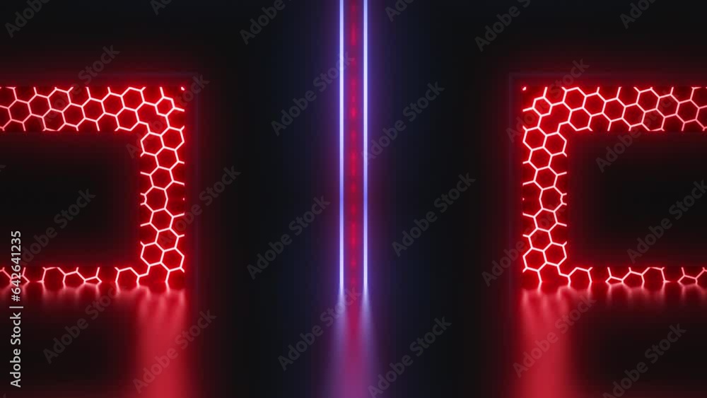 This stock motion graphic video of 4K glowing red-blue neon shapes with gentle overlapping ...