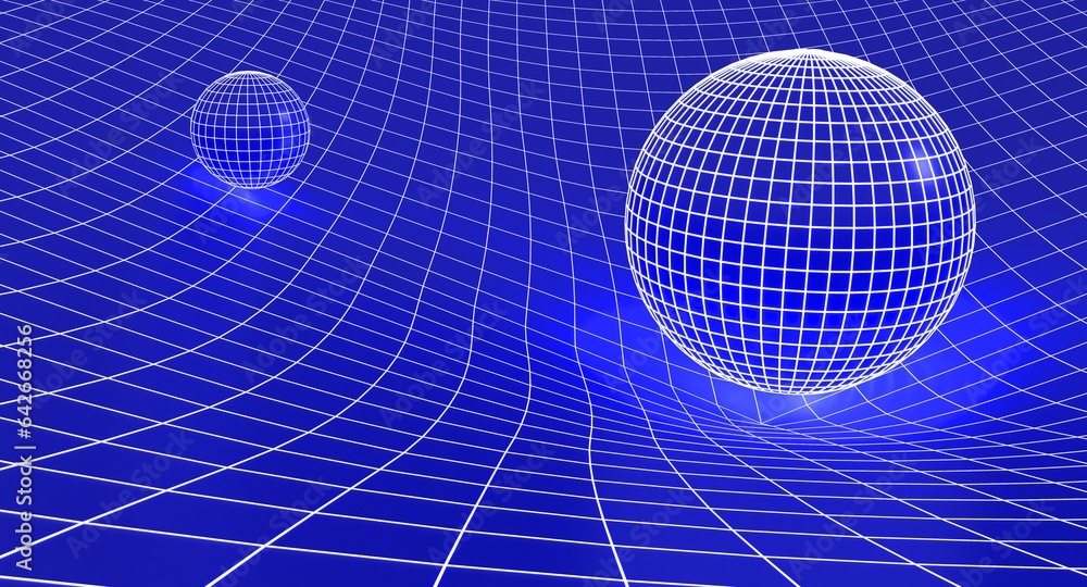 The theory of gravity and general relativity. Earth and Sun over warped ...