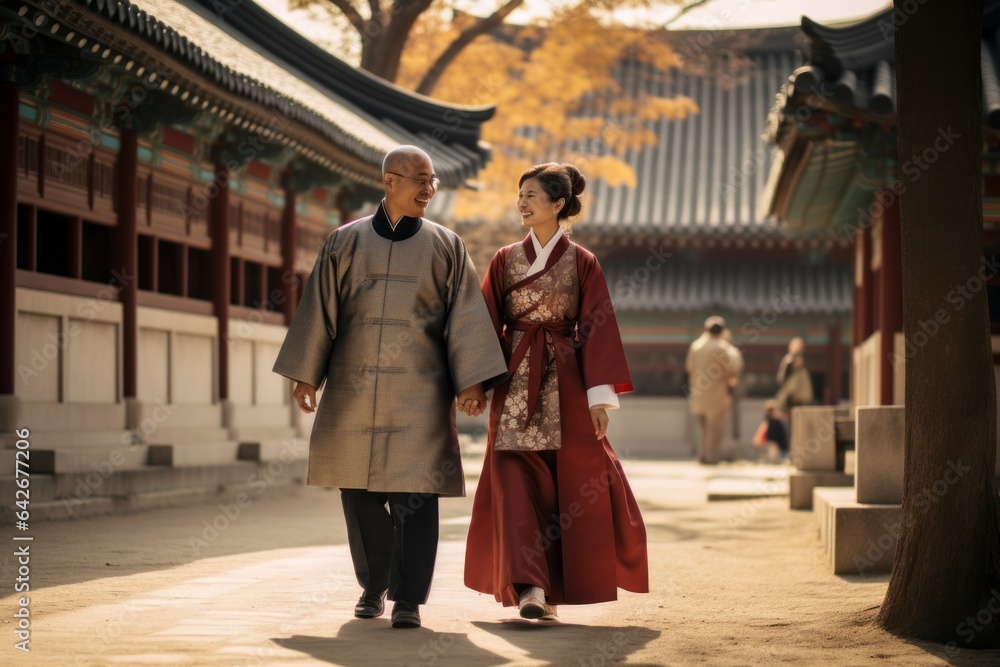 Couple in their 40s at the Gyeongbokgung Palace in Seoul South Korea ...