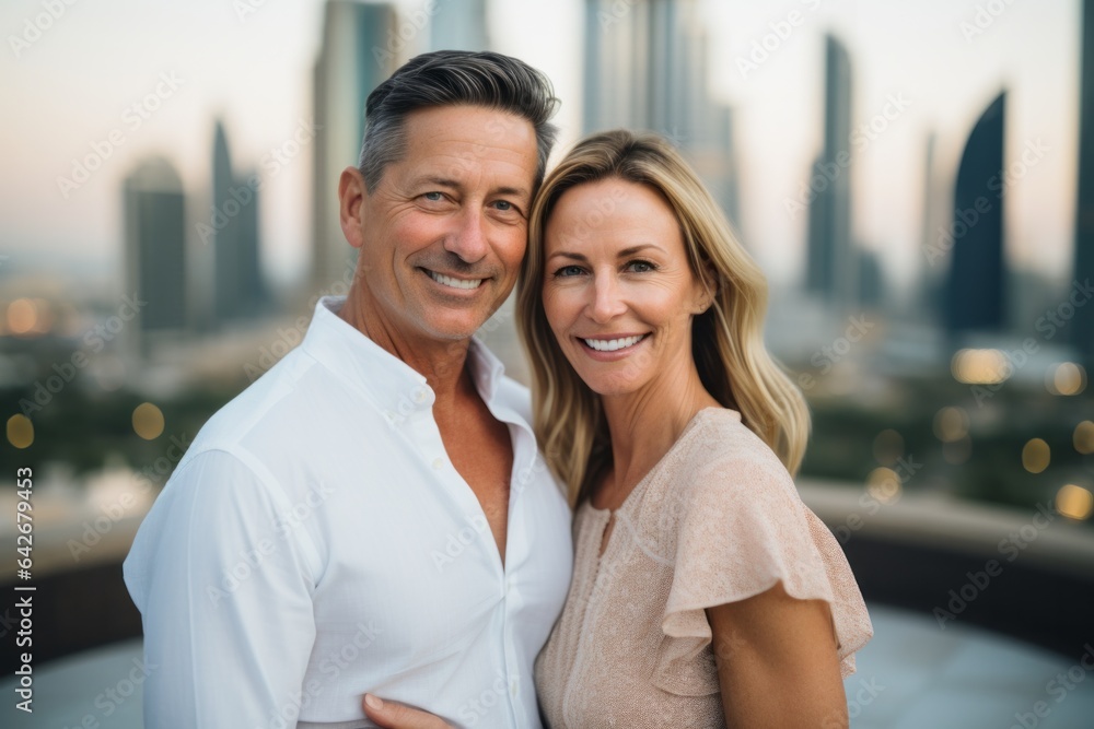Couple in their 40s at the Burj Khalifa in Dubai UAE Stock Photo ...