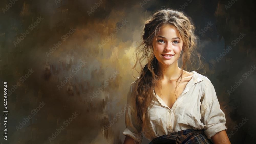 Native scotland resident girl in traditional clothes, Smiling scottish ...