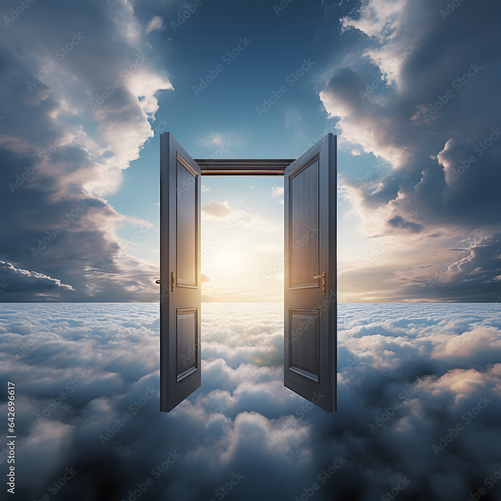 Open door in the clouds indicating the afterlife, the gateway to heaven ...