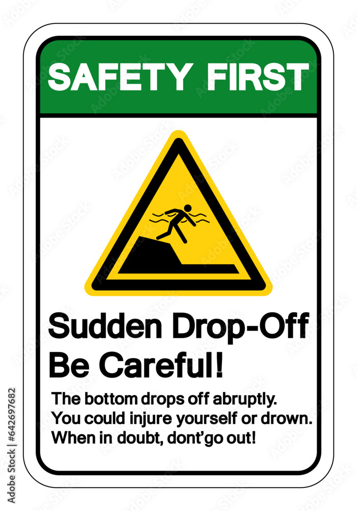 Vetor de Safety First Sudden Drop-Off Be Careful Symbol Sign, Vector ...