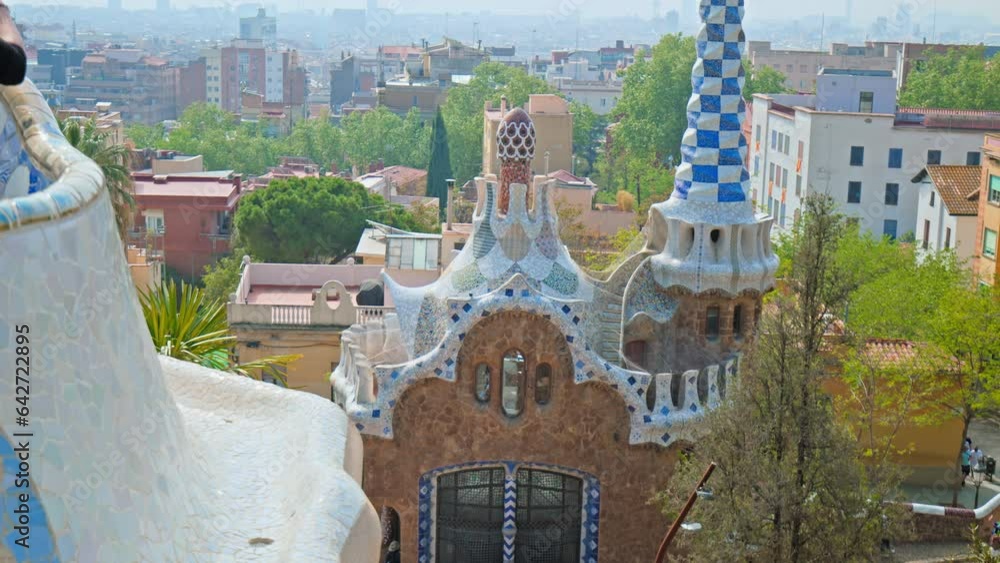 Tourists visiting Park Güell by Antoni Gaudi in Barcelona Spain Europe ...