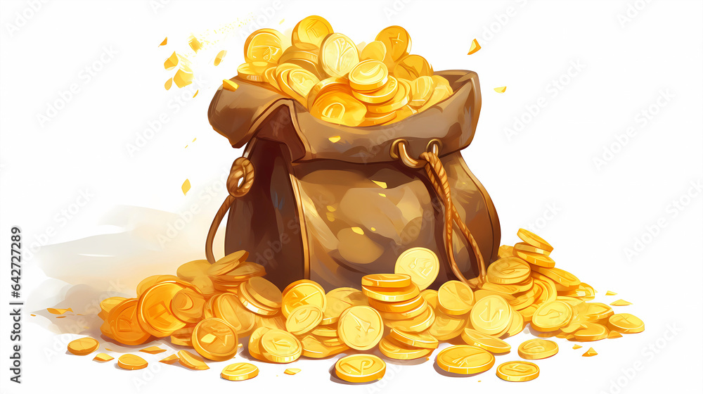 hand drawn cartoon illustration of a bag of gold coins Stock ...