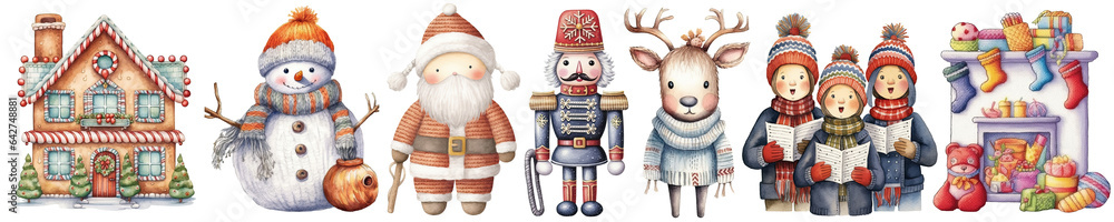 Set of Christmas Theme watercolor illustration , Gingerbread house ...
