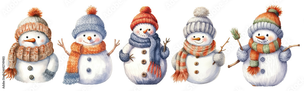 Set of Snowman Christmas Theme watercolor illustration, Snowman ...