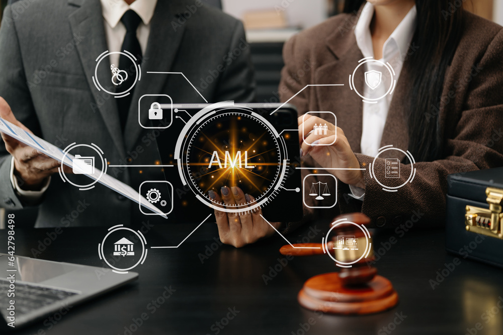 AML Anti Money Laundering Financial Bank Business Concept. judge in a ...