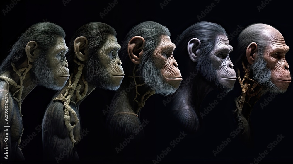five different primates with their heads turned to look like they are ...