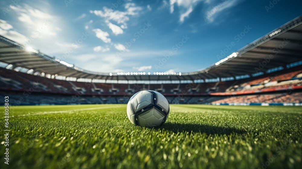 SOCCER MATCH IN STADIUM WITH BALL AND GRASS FIELD. EXCITING MATCH ON A ...