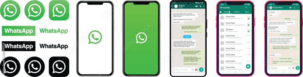 WhatsApp mockup. Set telegram screen social media and social network ...