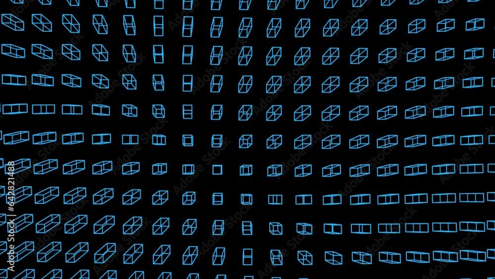 Abstract background of blue rotating rectangles. vj loop blocks ...