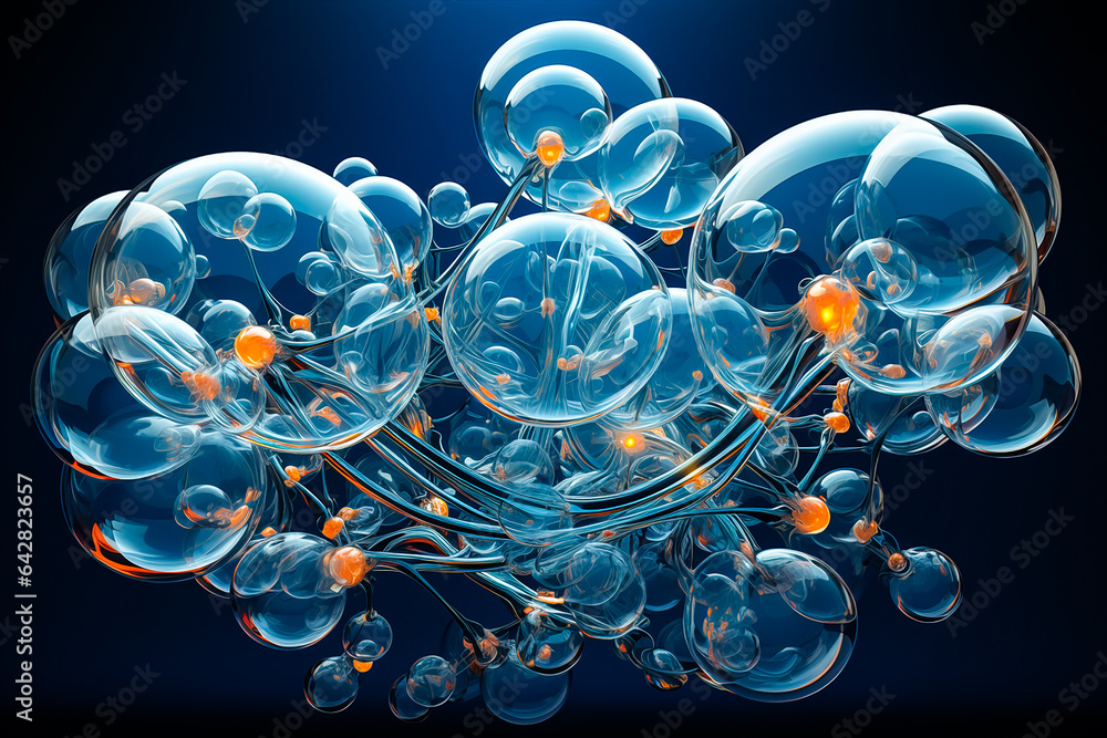 Transparent metaball with a huge number of parts on a dark background ...