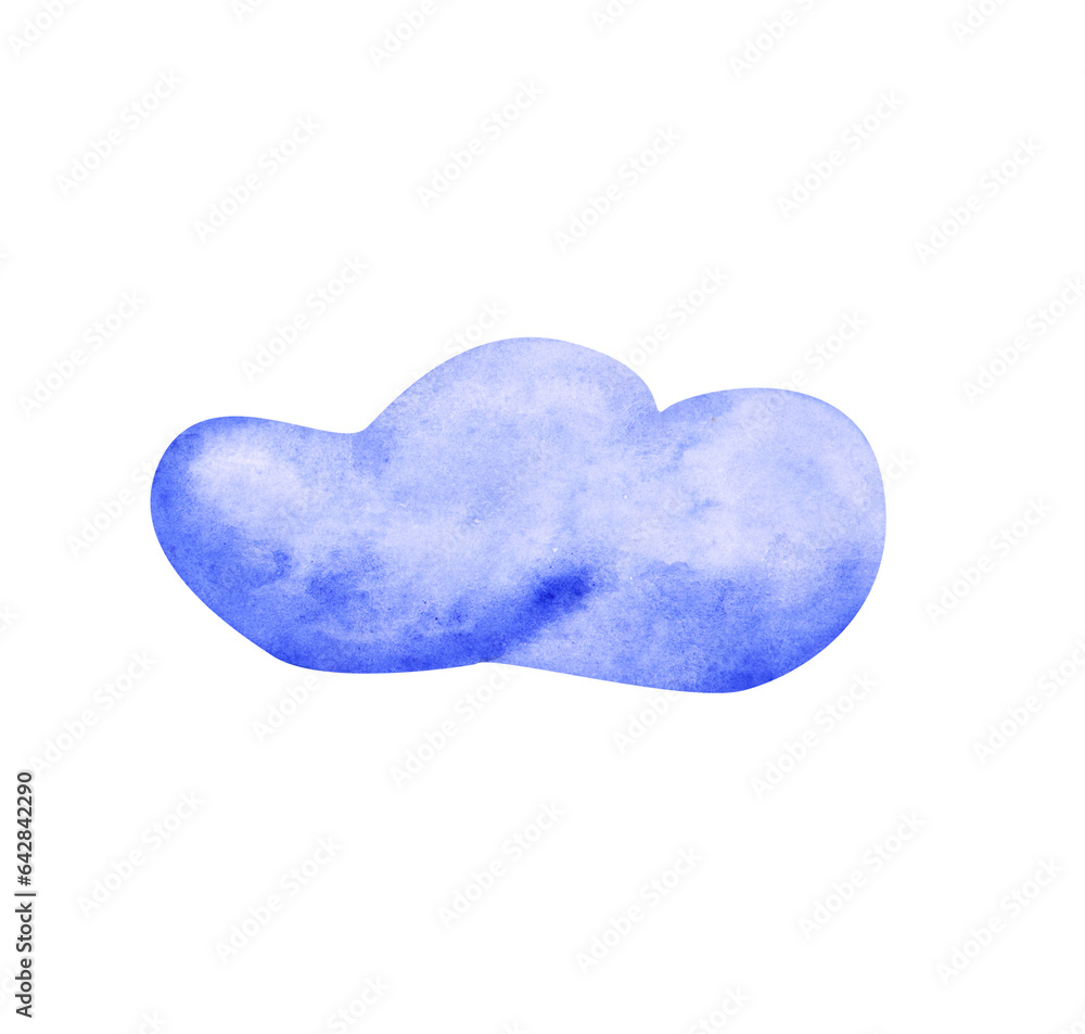 Cloud isolated on a transparent background. Blue watercolor cloud ...