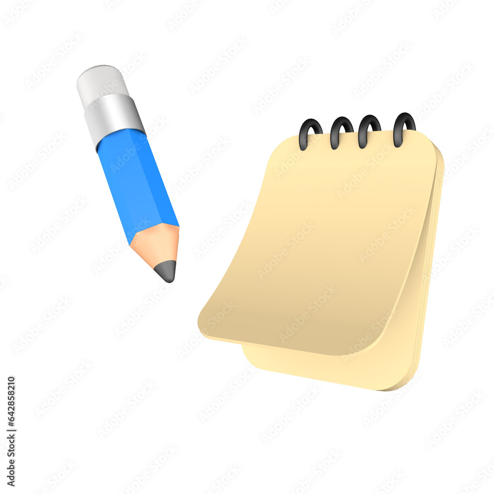 Notepad icon and pencil on transparent background in png format. 3D ...