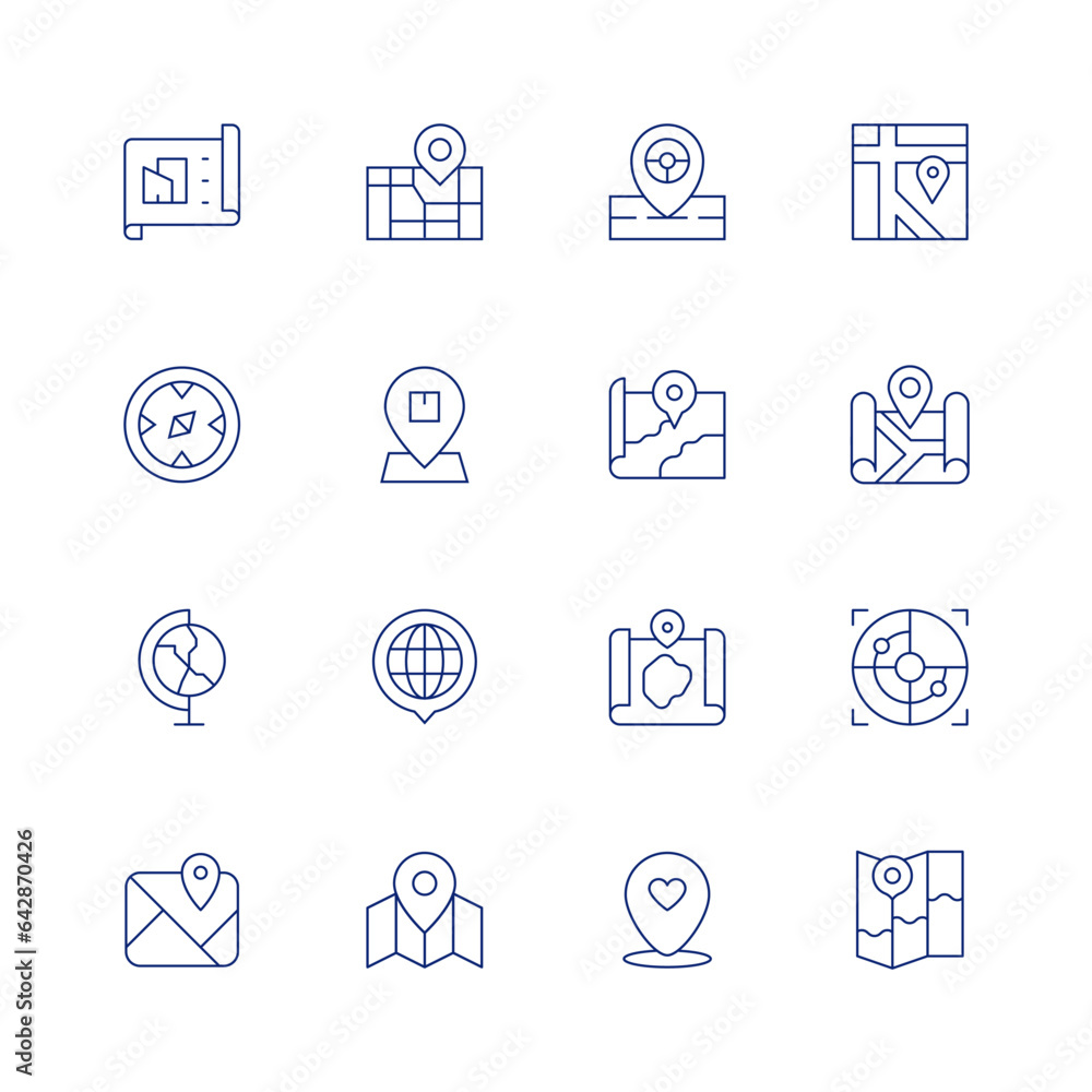 Map line icon set on transparent background with editable stroke ...