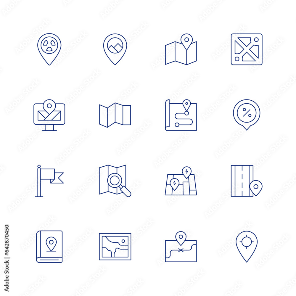 Map line icon set on transparent background with editable stroke ...