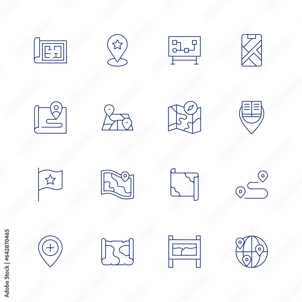 Map line icon set on transparent background with editable stroke ...