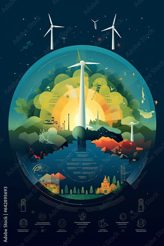 Generative AI vector graphic illustration representing renewable energy ...