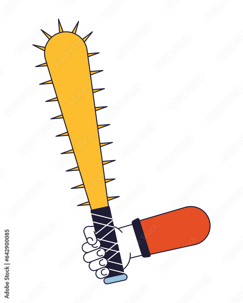 Vecteur Stock Holding baseball bat with nails flat line concept vector ...