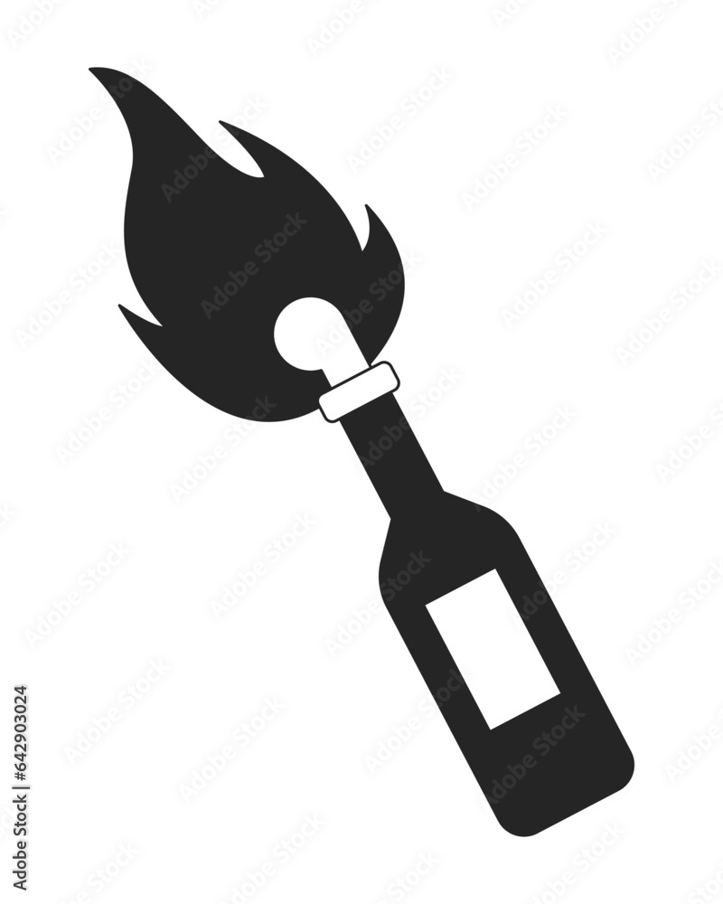 Molotov cocktail flat monochrome isolated vector object. Bottle with ...