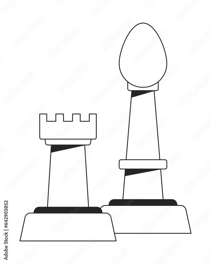 Chess pieces flat monochrome isolated vector object. Rook and bishop ...