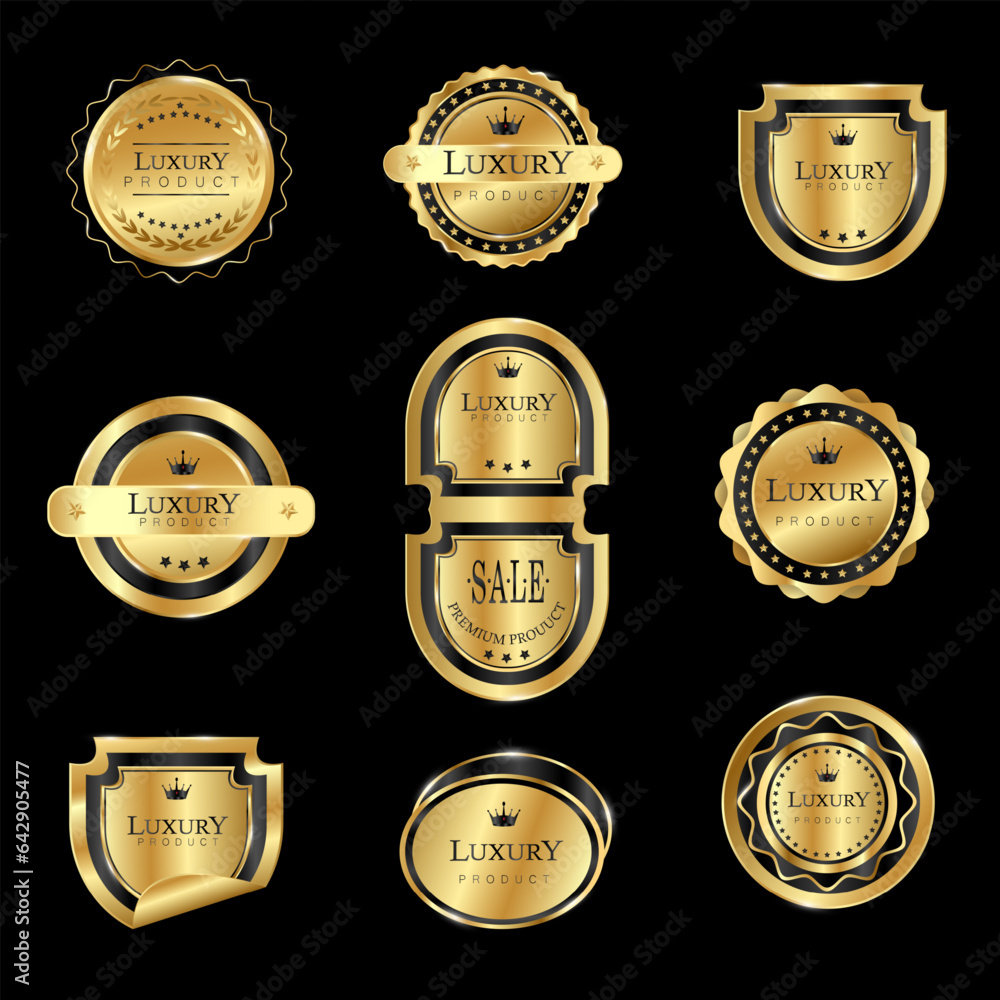 Vector collection set of exclusive premium black and gold stickers for ...