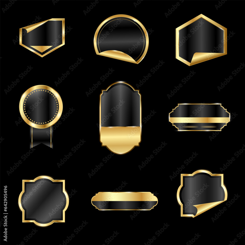 Vector collection set of exclusive premium black and gold stickers for ...
