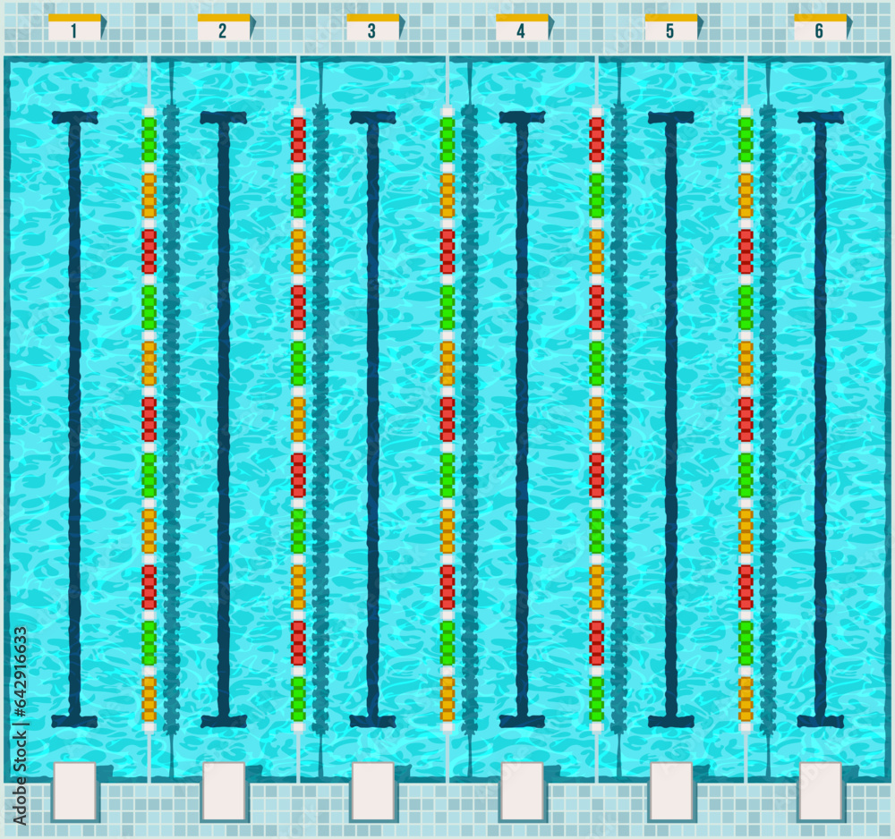 Pool swim lanes top view. Empty water surface Stock Vector | Adobe Stock