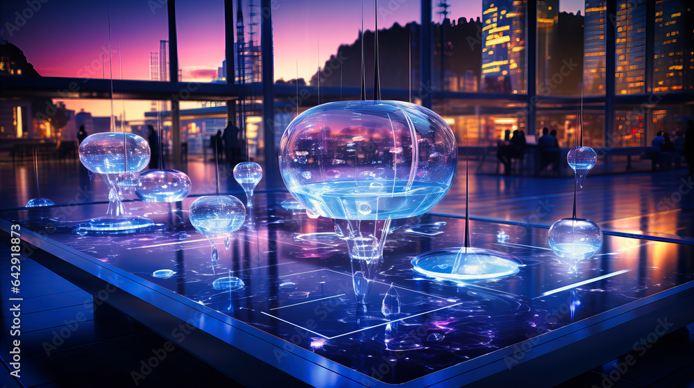 High-tech hub with touchscreens, holograms, and AI-assisted workspaces ...