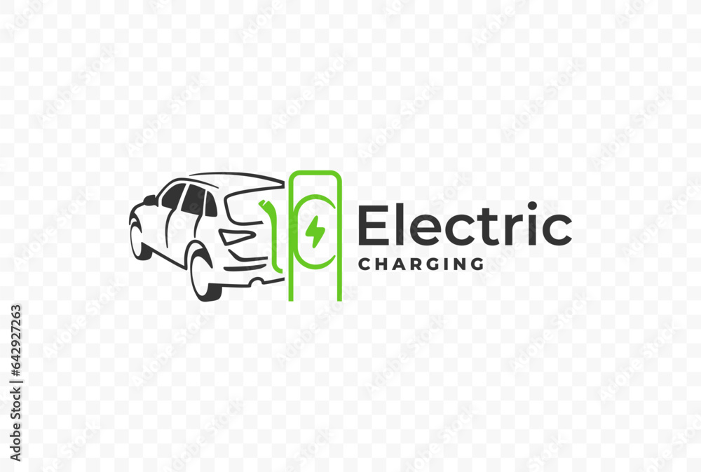 Electric car charging in charging station logo design. EV charging ...