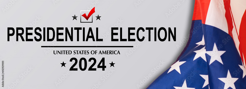 Presidential Election 2024 text on white paper over Waving American ...