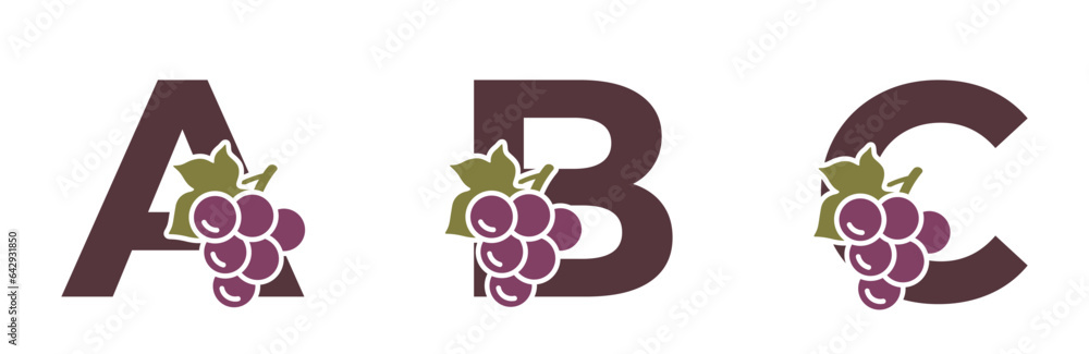 abc capital letters with grapes. fruit, harvest and winemaking alphabet ...