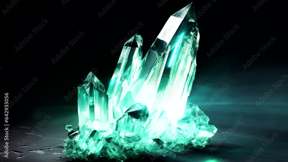 Green glowing crystal with energy animation inside for mineral ...