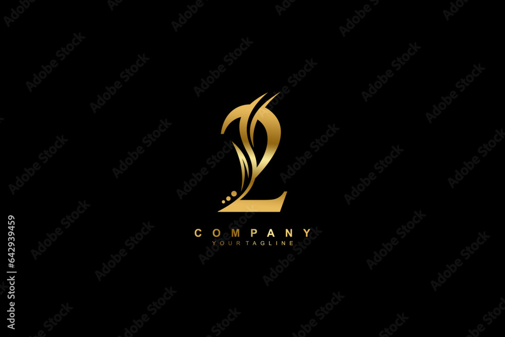Luxury gold number 2 design with beautiful feathers and leaves. premium ...