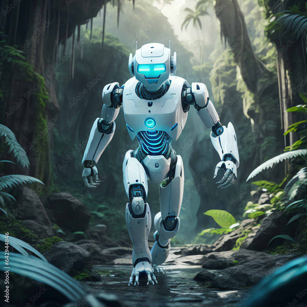Male robot standing, cyborg standing. Robot walks, artificial ...