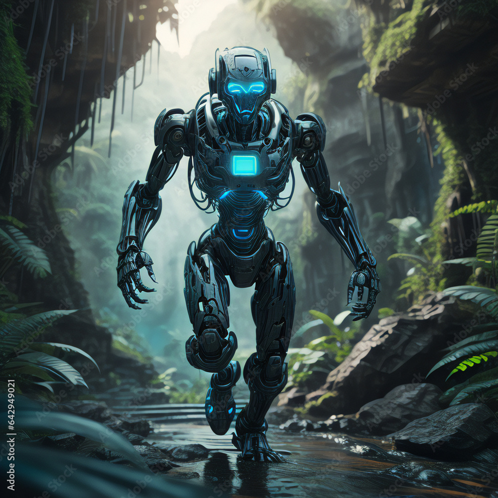 Robot walks, artificial intelligence cyborg, combat robot. Robot ...