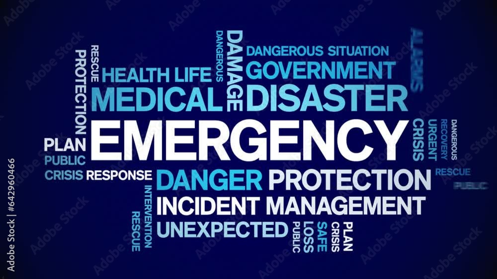Emergency animated tag word cloud;text design animation kinetic ...