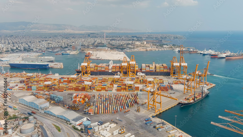 Athens, Greece - June 29, 2023: Perama cargo port. Unloading and ...