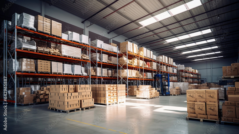 Spacious modern warehouse filled with boxes, packages ready for ...